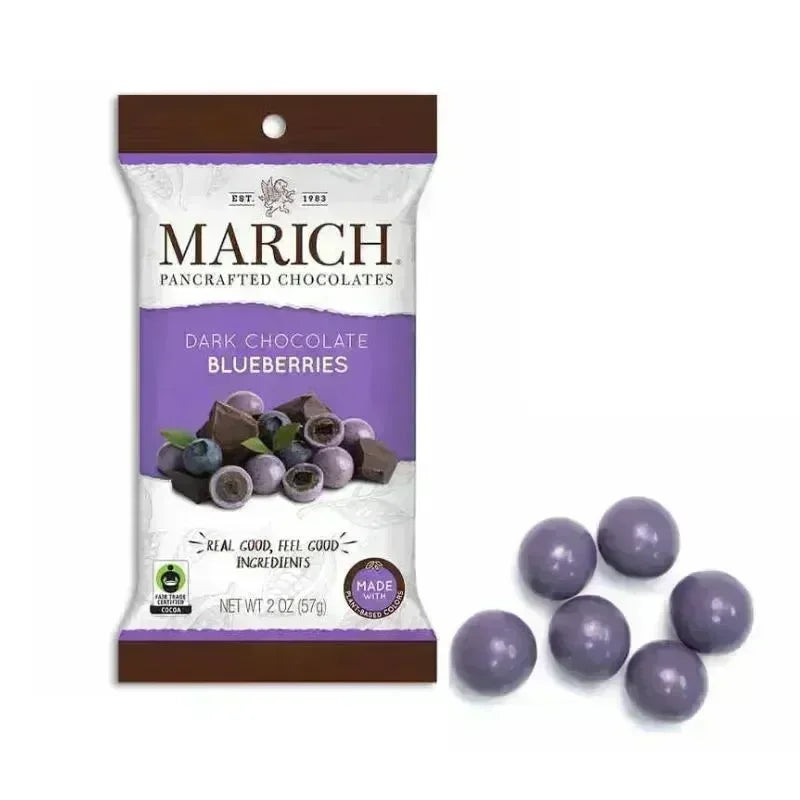 Marich Dark Chocolate Blueberries Peg Bags: 12-Piece Box – Candy Warehouse