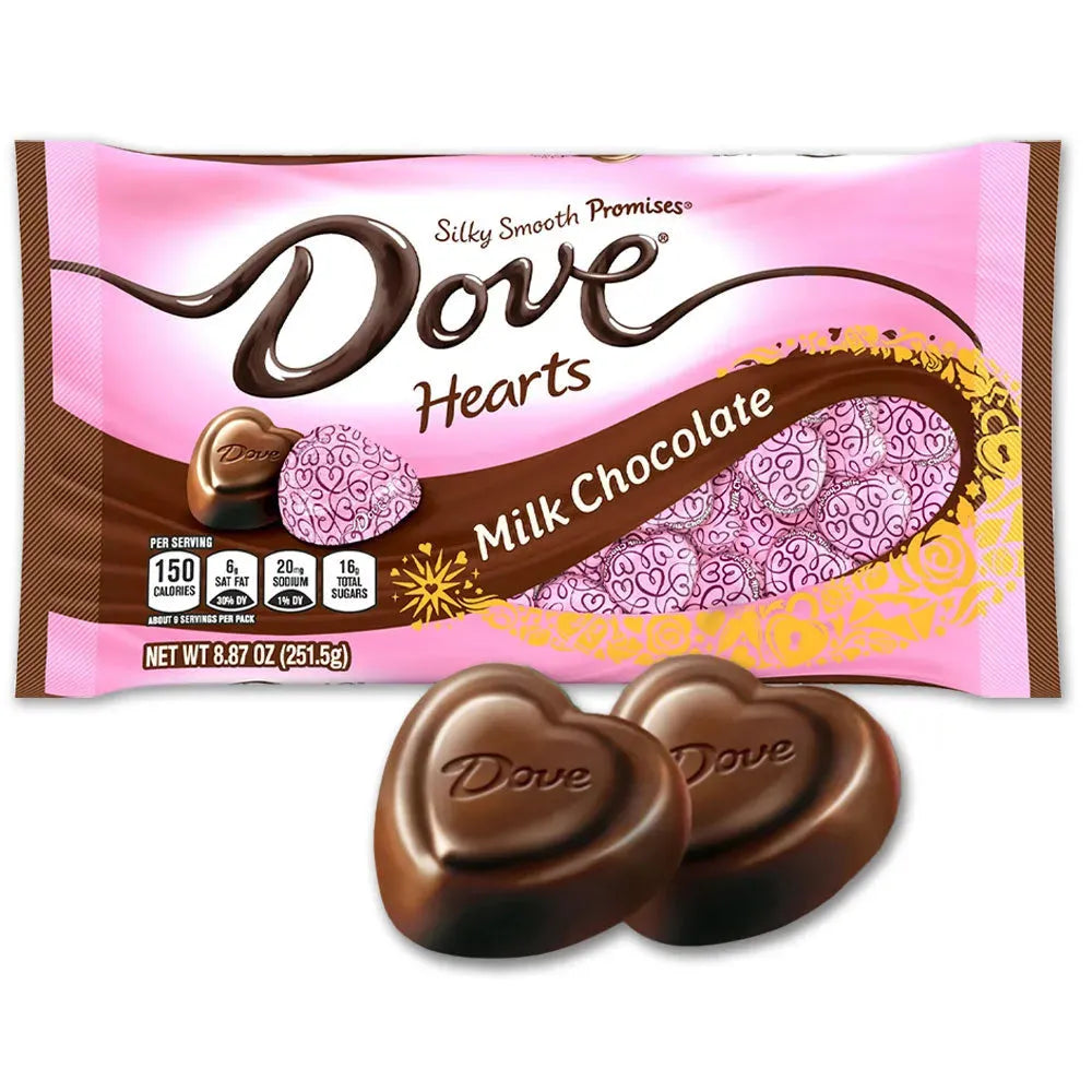 Pink Foiled Dove Milk Chocolate Hearts: 35-Piece Bag | Candy Warehouse