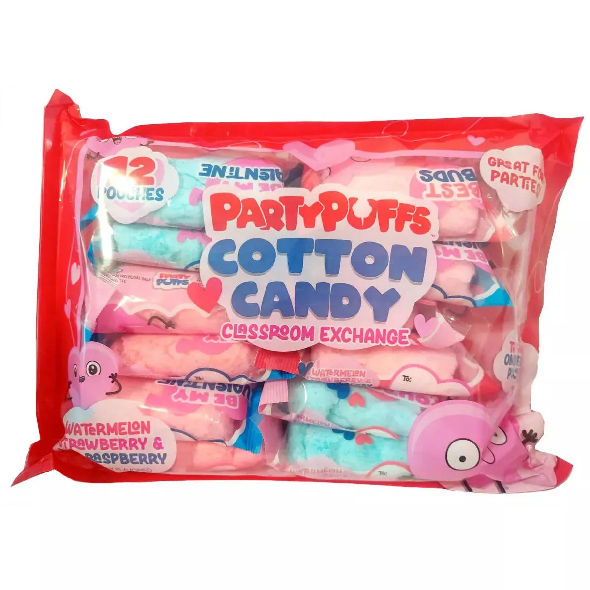 Valentine Party Puffs Cotton Candy: 12-Piece Bag – Candy Warehouse