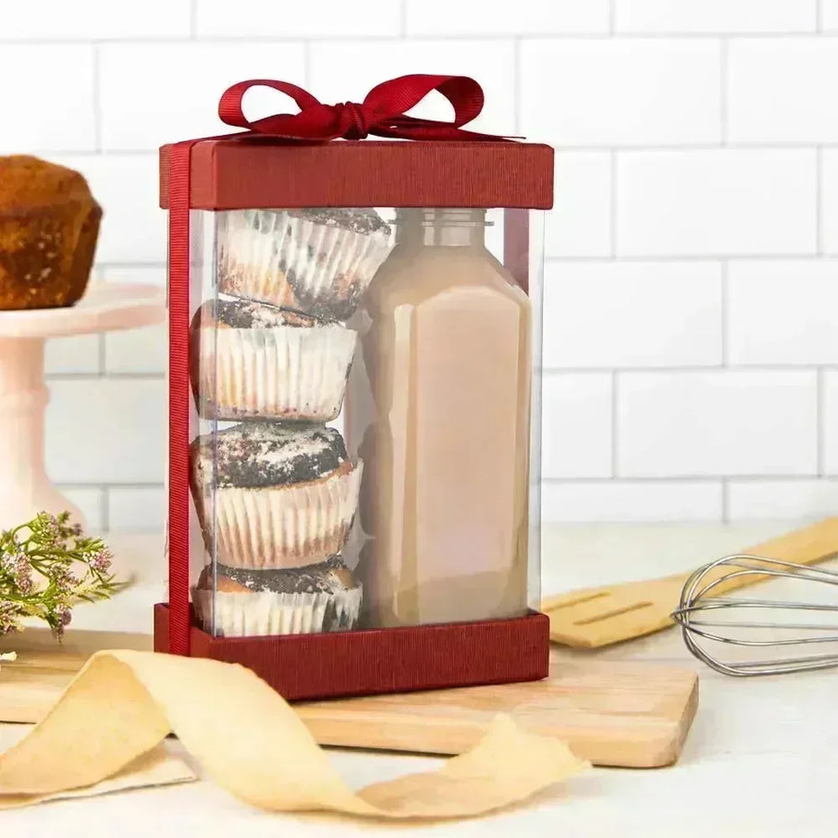 Plastic Gift Boxes With Base Lid & Ribbon Maroon 7.5X5X2.5" 6 Pack Bak ...