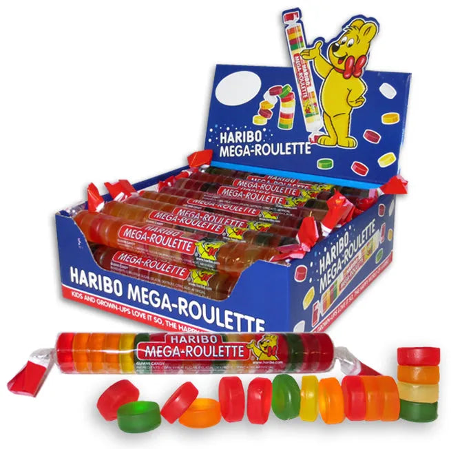 Haribo Mega Roulette Gummy Candy Rolls: 24-Piece Box – Candy Warehouse