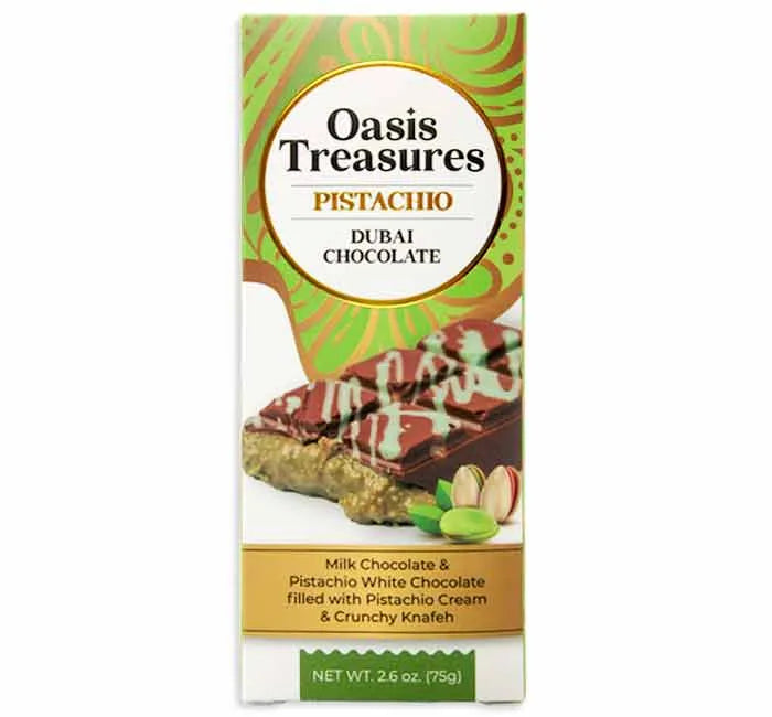 Oasis Treasures Pistachio Dubai Chocolate: 24-Piece Case – Candy Warehouse