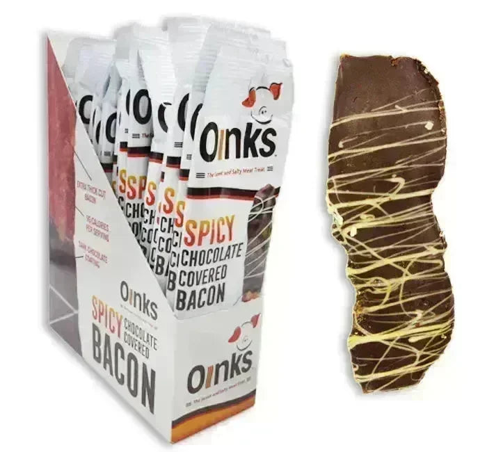 Oinks Spicy Chocolate Covered Bacon: 16-Piece Display – Candy Warehouse