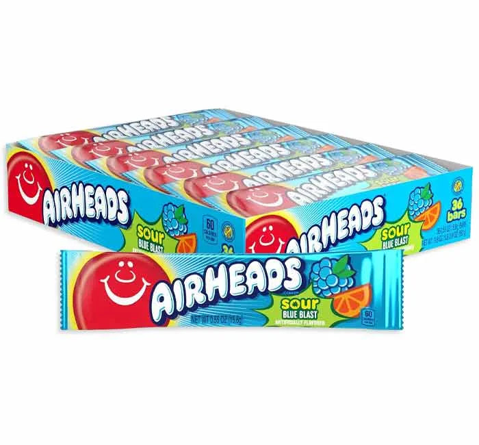 AirHeads Taffy Candy Bars - Sour Blue Blast: 36-Piece Box – Candy Warehouse