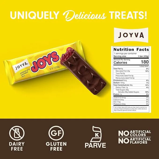 Joyva Joys Chocolate Covered Jelle Raspberry Bars: 36-Piece Box – Candy ...