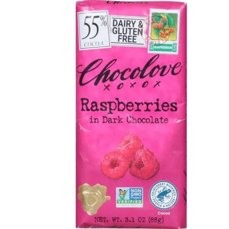 Chocolove Dark Chocolate Raspberry Candy Bars: 12-Piece Box – Candy ...