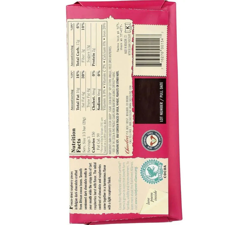 Chocolove Dark Chocolate Raspberry Candy Bars: 12-Piece Box – Candy ...