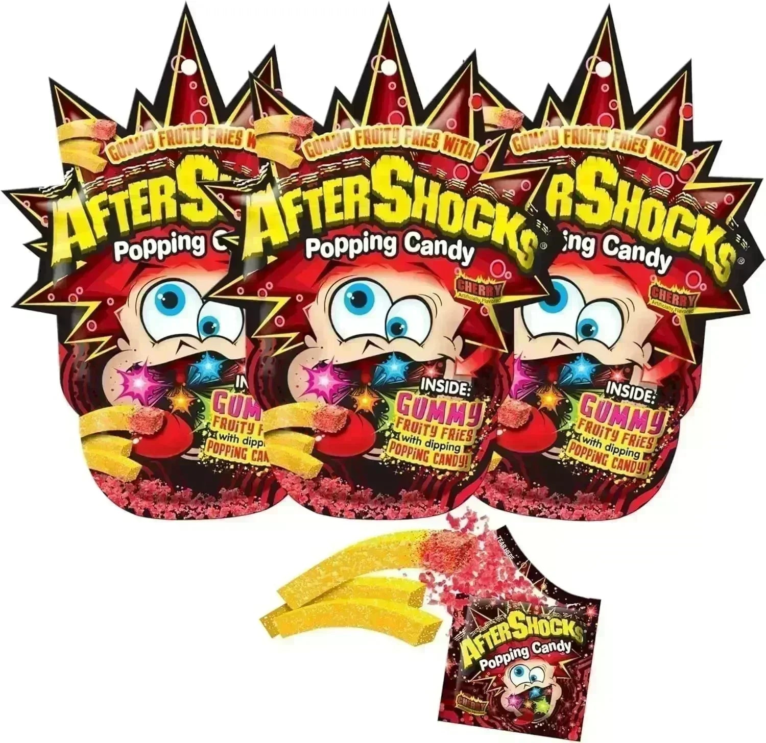 AfterShocks Popping Candy with Gummy Fruity Fries - Cherry: 16-Piece B ...