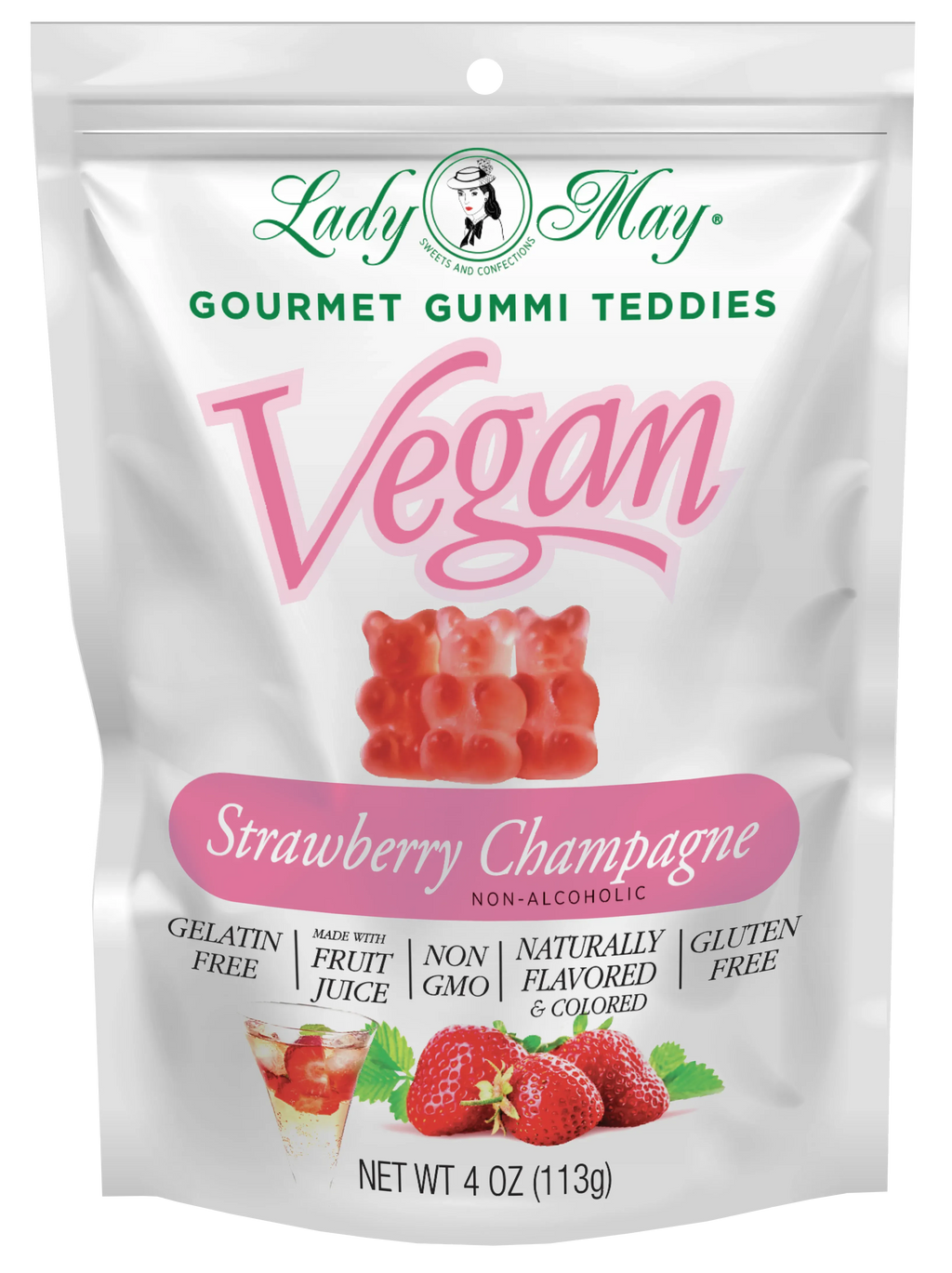 Lady May Sweets Vegan Gourmet Strawberry Champagne Gummi Teddies ...