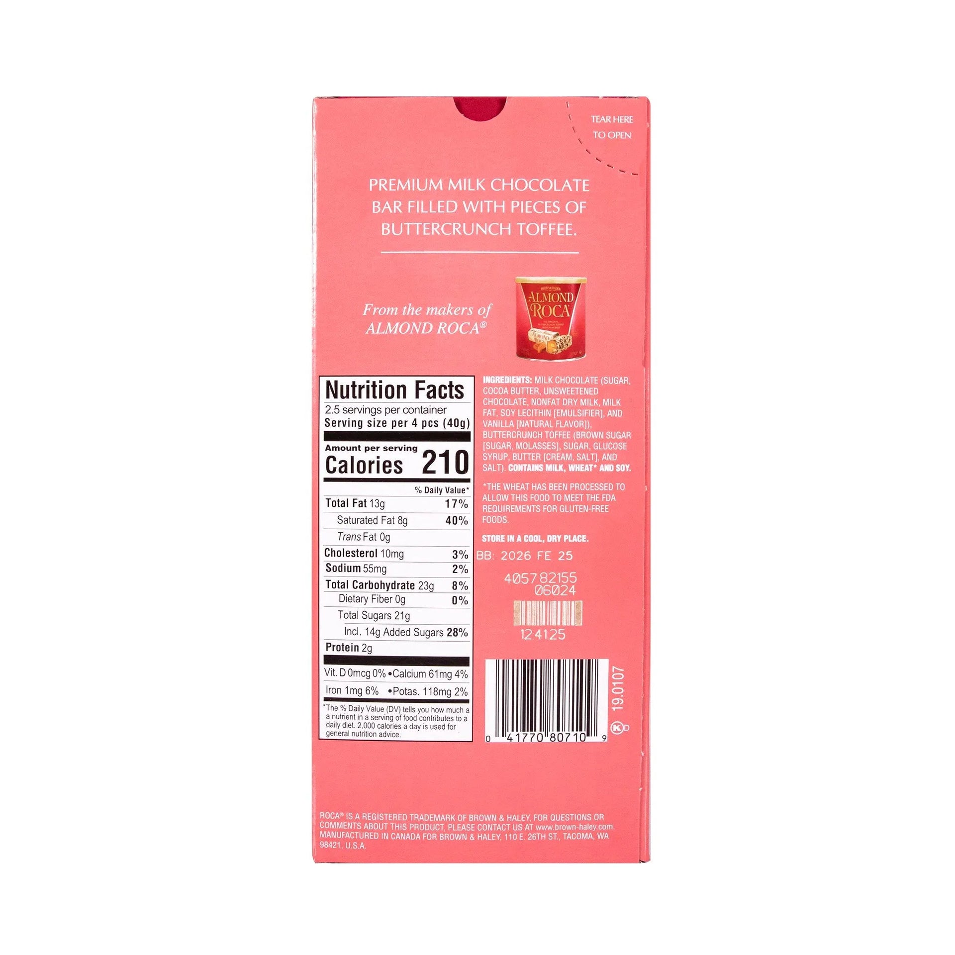 Roca Milk Chocolate Buttercrunch Toffee Bars : 12-Piece Box – Candy ...