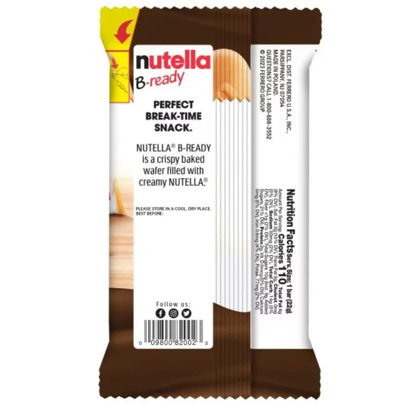 Nutella B-Ready Hazelnut Spread Filled Wafers: 16-Piece Box – Candy ...