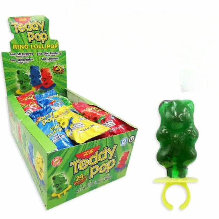 Teddy Pop Sour Lollipop Rings: 24-Piece Box – Candy Warehouse