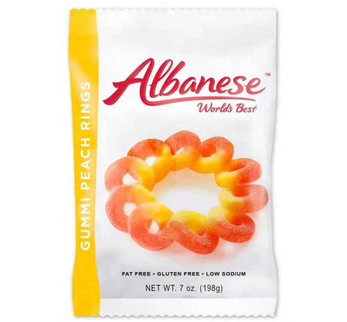 Albanese Gummy Peach Rings Peg Bags: 12-Piece Box – Candy Warehouse