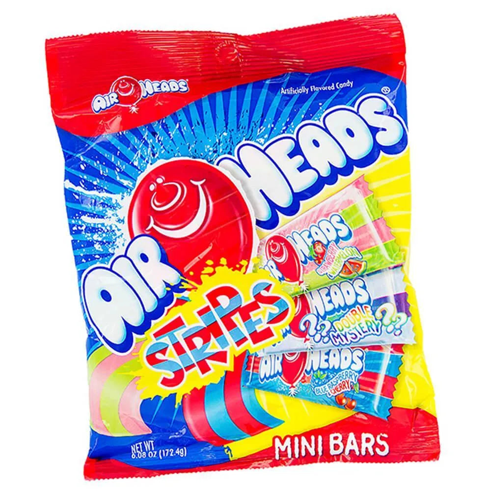 AirHeads Striped Taffy Mini Candy Bars Packs: 12-Piece Box – Candy ...