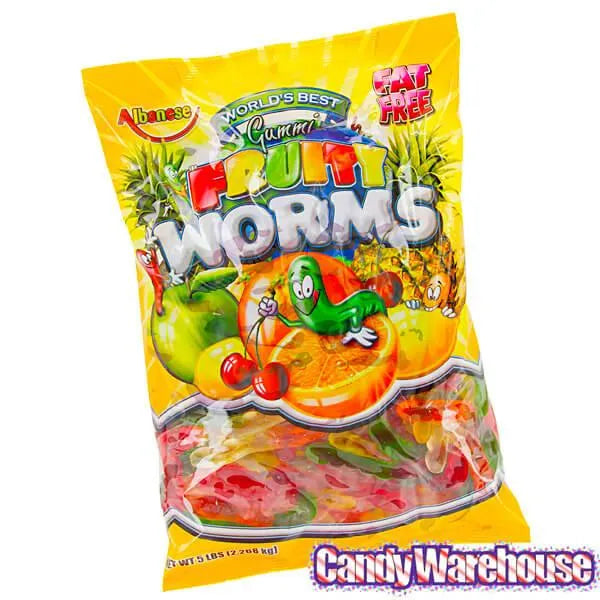 Albanese Assorted Fruit Gummy Worms: 5LB Bag | Candy Warehouse