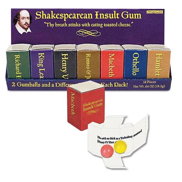 Archie McPhee Shakespearean Insult Gum Packs: 7-Piece Set – Candy Warehouse