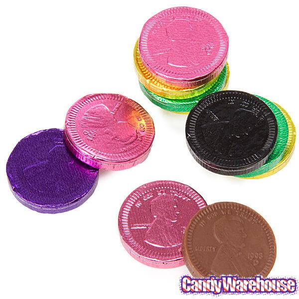 Assorted Colors Foiled Milk Chocolate Penny Parade Coins in Mesh Bags ...