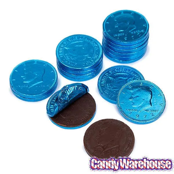 Caribbean Blue Foiled Milk Chocolate Coins: 1LB Bag – Candy Warehouse