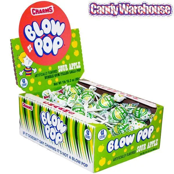 Charms Blow Pops - Sour Apple: 48-Piece Box – Candy Warehouse