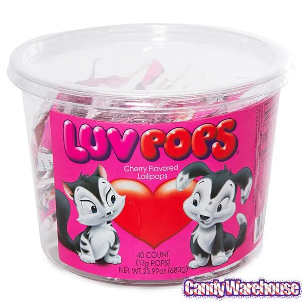 Cherry Luv Pops: 40-Piece Tub | Candy Warehouse