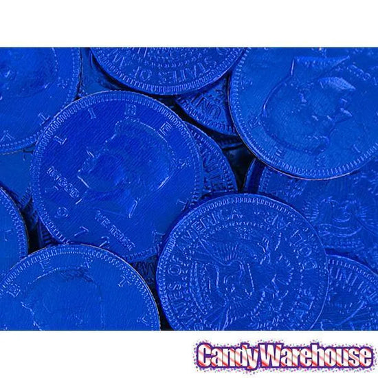 Dark Blue Foiled Milk Chocolate Coins: 1LB Bag | Candy Warehouse