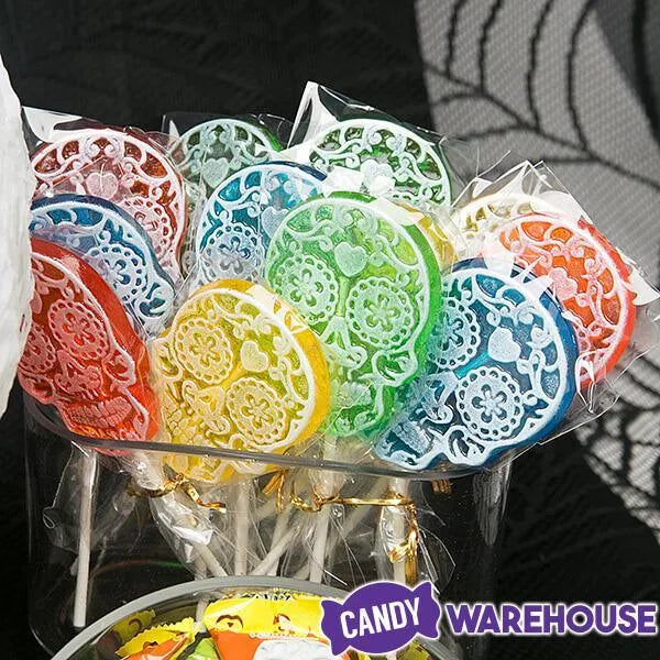 Day of the Dead Skull Hard Candy Lollipops: 12-Piece Bag | Candy Warehouse
