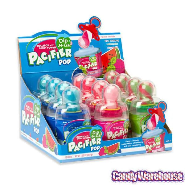 Dip-n-Lik Pacifier Pop Candy: 12-Piece Box | Candy Warehouse