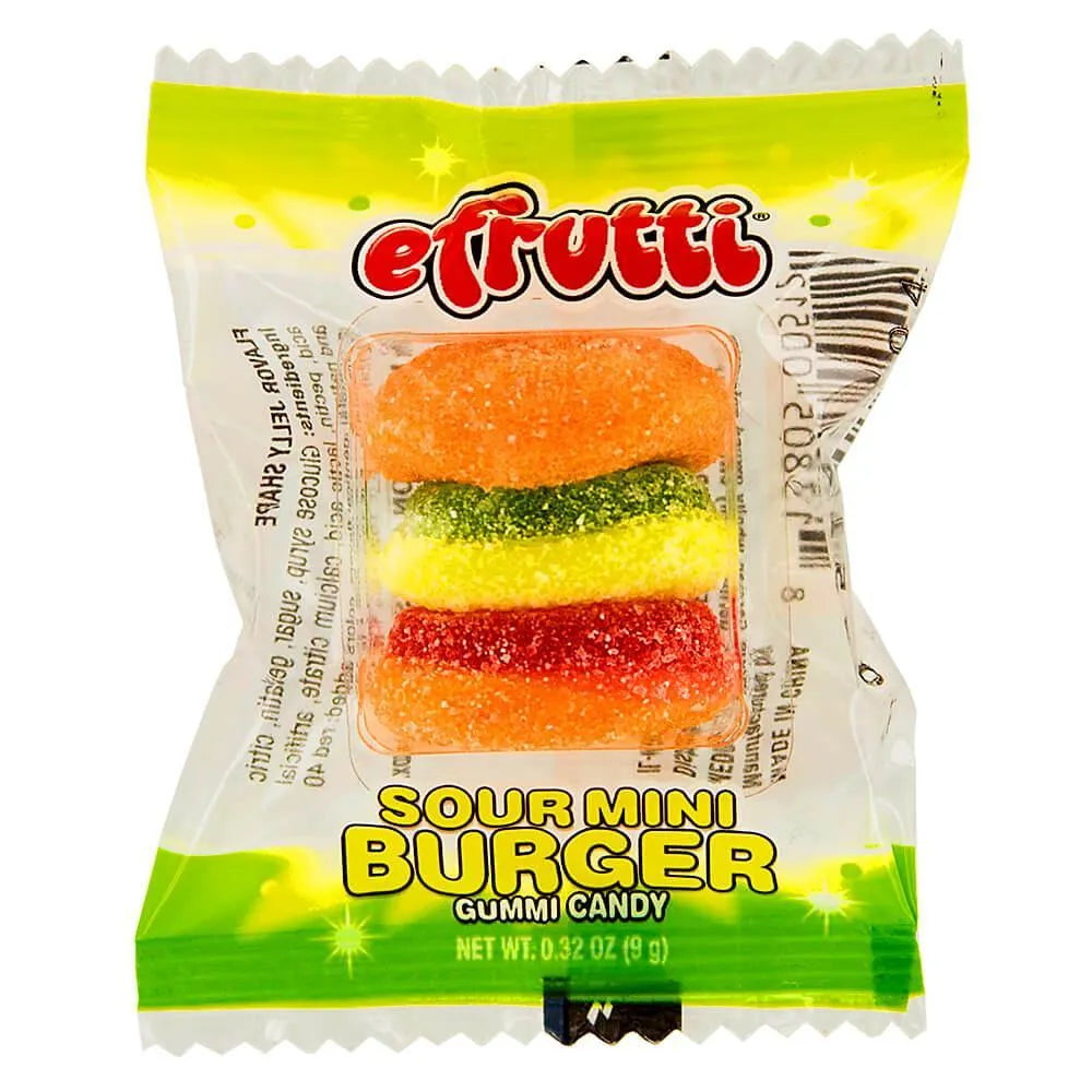 Efrutti Gummy Mini Cheese Burgers Candy - Sour: 60-Piece Box – Candy ...