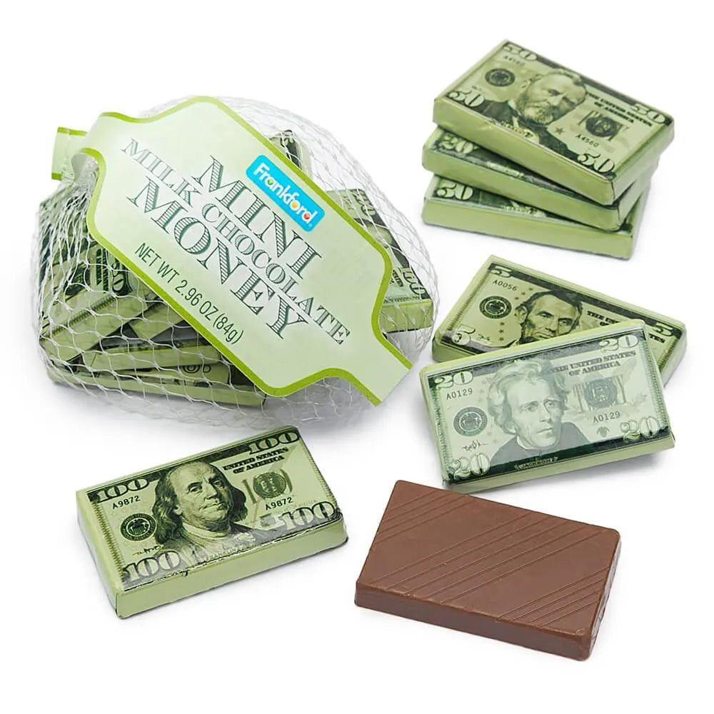 Foiled Milk Chocolate Money Mini Bars in Mesh Bags: 18-Piece Box ...