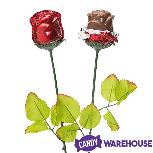 Madelaine Red Foiled Long Stem Milk Chocolate Rose | Candy Warehouse