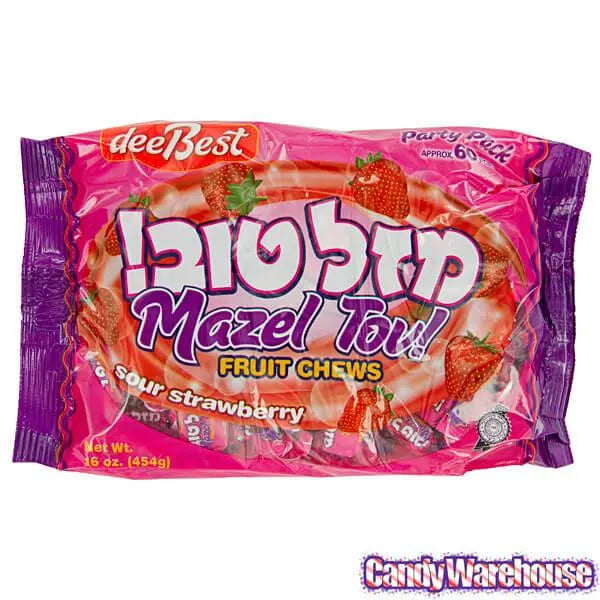Mazel Tov Sour Strawberry Fruit Chews: 16-Ounce Bag | Candy Warehouse