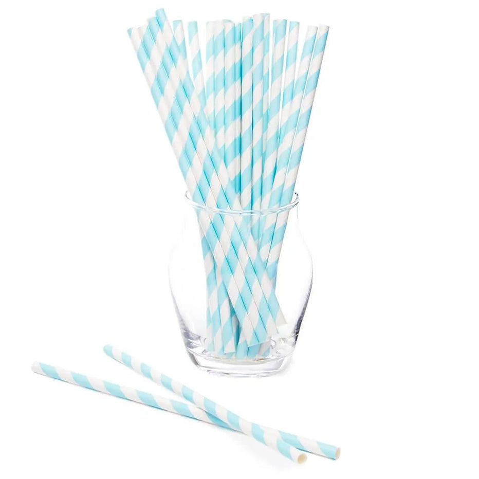 Paper 7.75-Inch Drinking Straws - Baby Blue Stripes: 25-Piece Pack ...