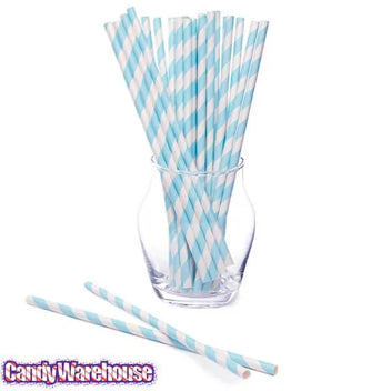 Paper 7.75-Inch Drinking Straws - Baby Blue Stripes: 25-Piece Pack ...