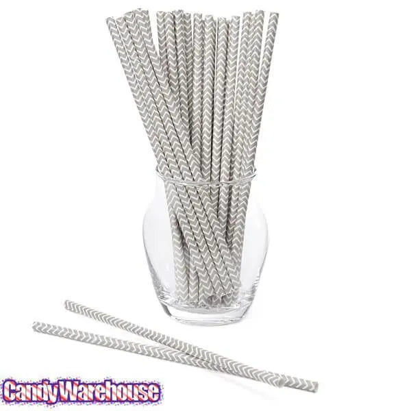 Paper 7.75-Inch Drinking Straws - Grey Chevron Stripes: 25-Piece Pack ...