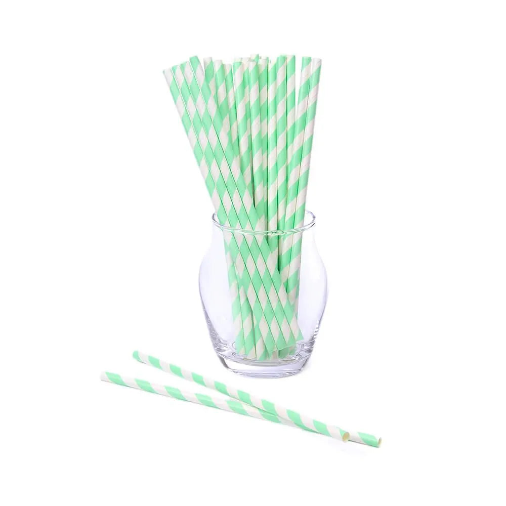 Paper 7.75-Inch Drinking Straws - Mint Green Stripes: 25-Piece Pack ...