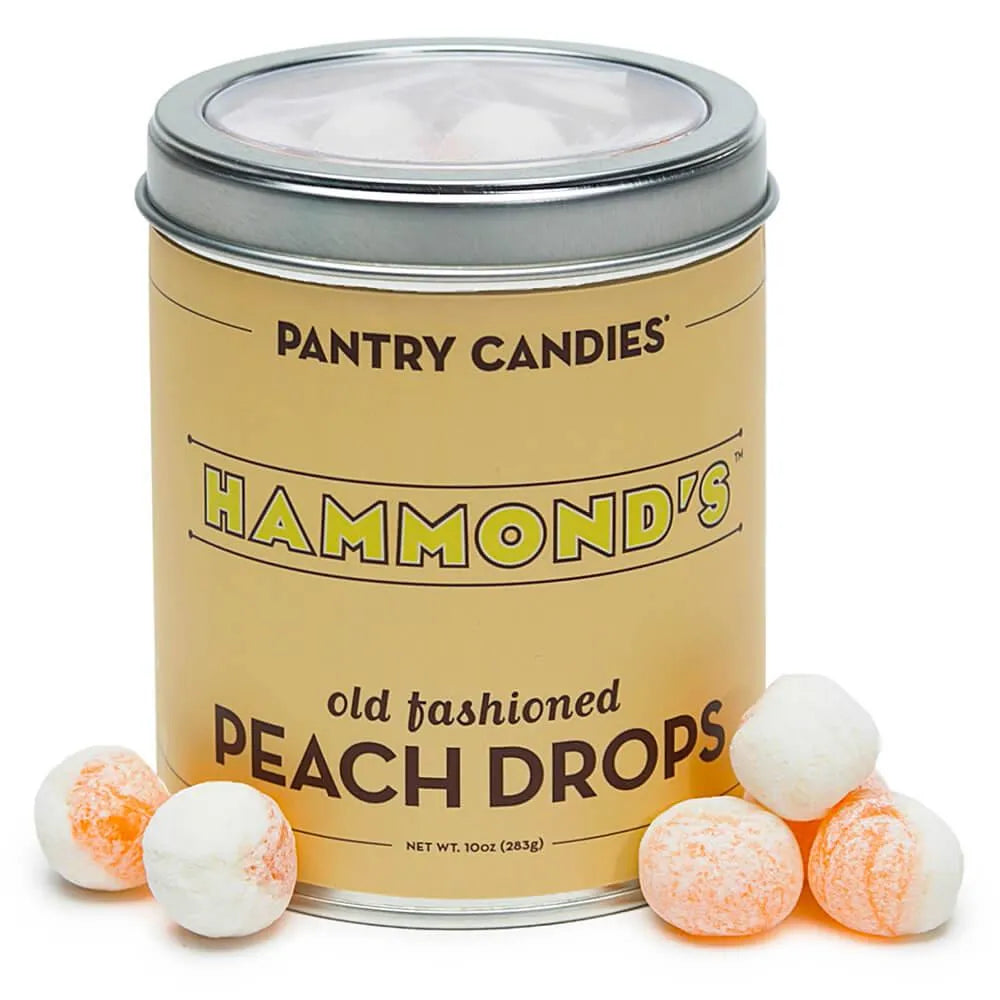 Peach Drops Hard Candy: 10-Ounce Tin – Candy Warehouse