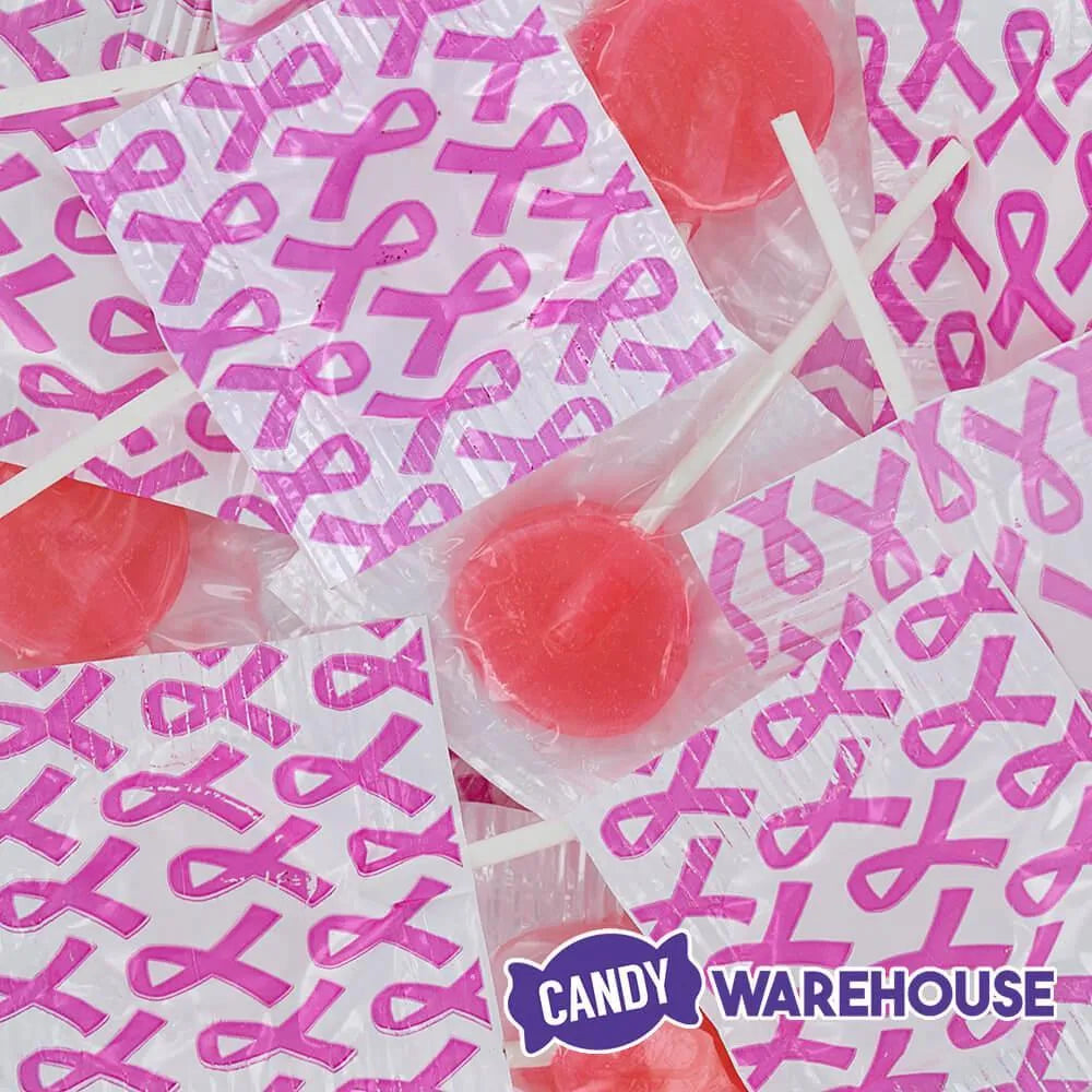 Pink Awareness Ribbon Lollipops: 55-Piece Bag | Candy Warehouse