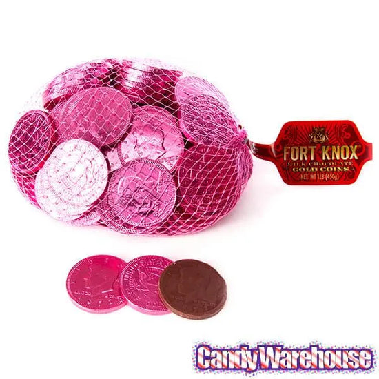 Pink Foiled Milk Chocolate Coins: 1LB Bag | Candy Warehouse