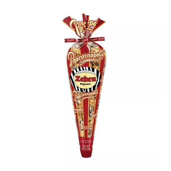 Popcornopolis Zebra Popcorn: 8-Ounce Cone | Candy Warehouse