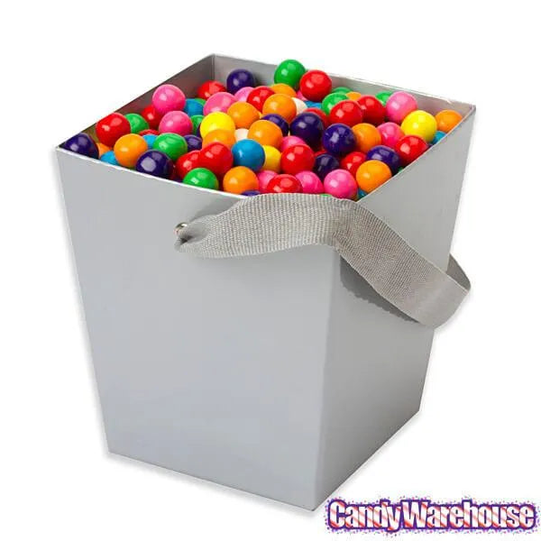 Silver Cardboard Buckets with Ribbon Handles: 6-Piece Set | Candy Warehouse