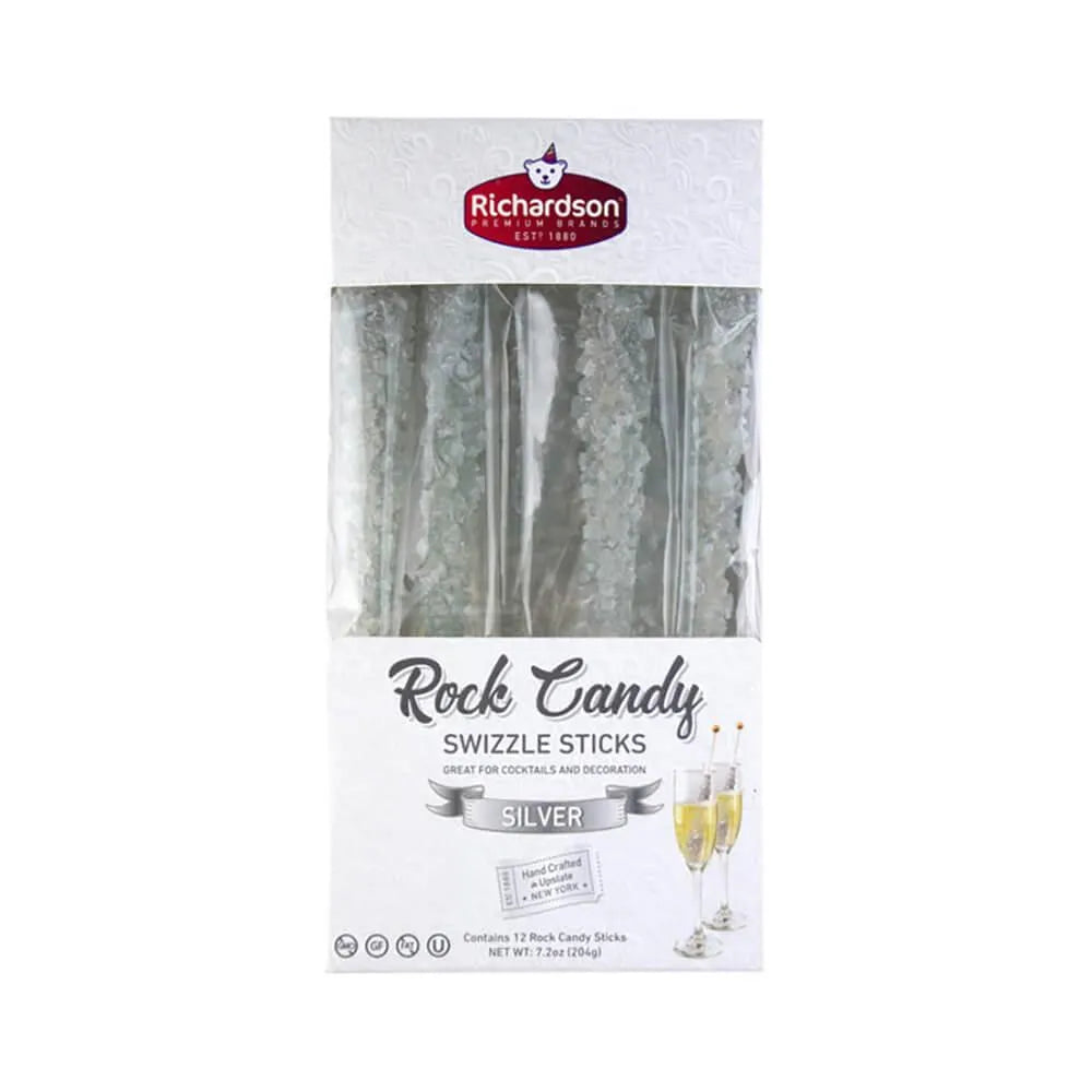 Silver Rock Candy Swizzle Sticks: 12-Piece Box | Candy Warehouse