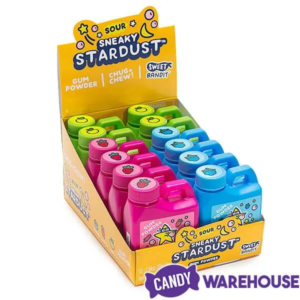 Sneaky Stardust Sour Gum Powder Bubble Jugs: 12-Piece Box | Candy Warehouse