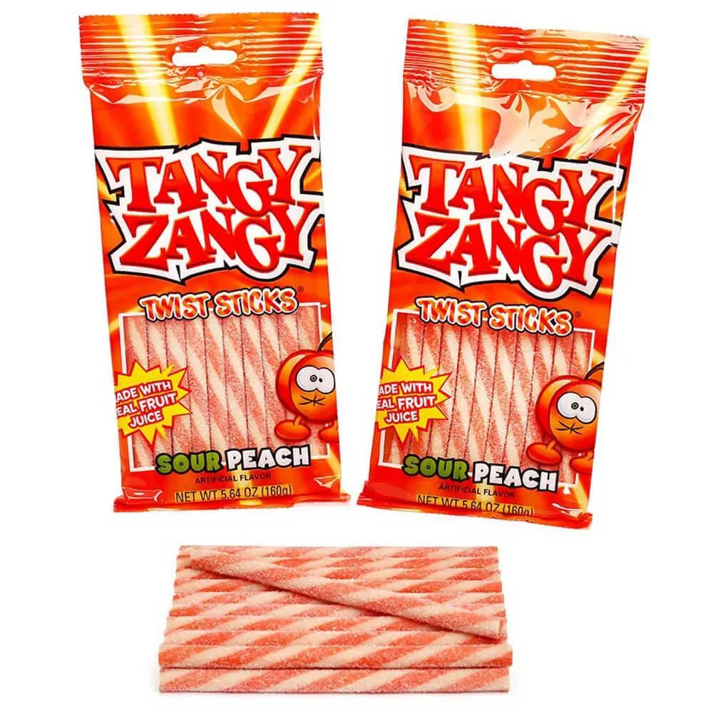 Tangy Zangy Twist Sticks Candy Packs - Sour Peach: 12-Piece Box | Candy ...