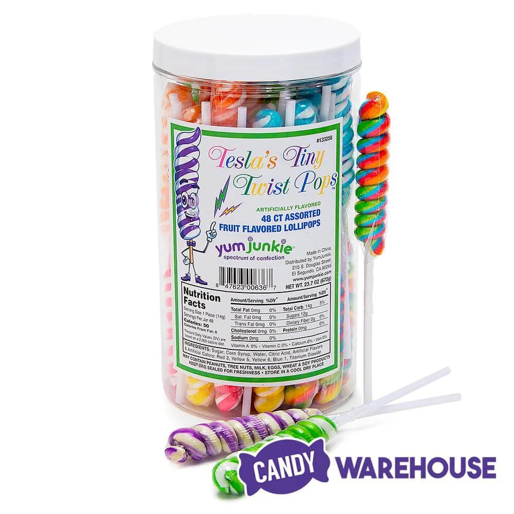 Tesla's Tiny Twist Pops - Assorted: 48-Piece Jar – Candy Warehouse