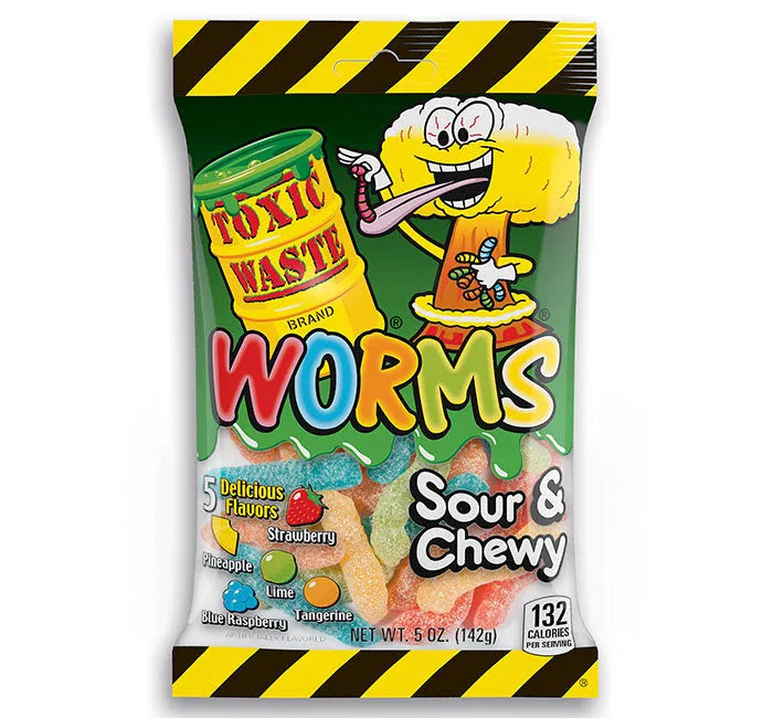 Toxic Waste Sour Gummy Worms Peg Bags: 12-Piece Box – Candy Warehouse