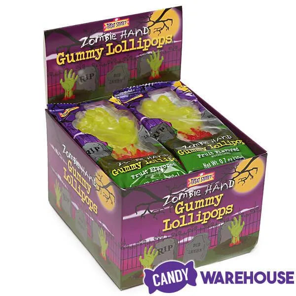 Treat Street Zombie Hand Gummy Lollipops: 12-Piece Box | Candy Warehouse
