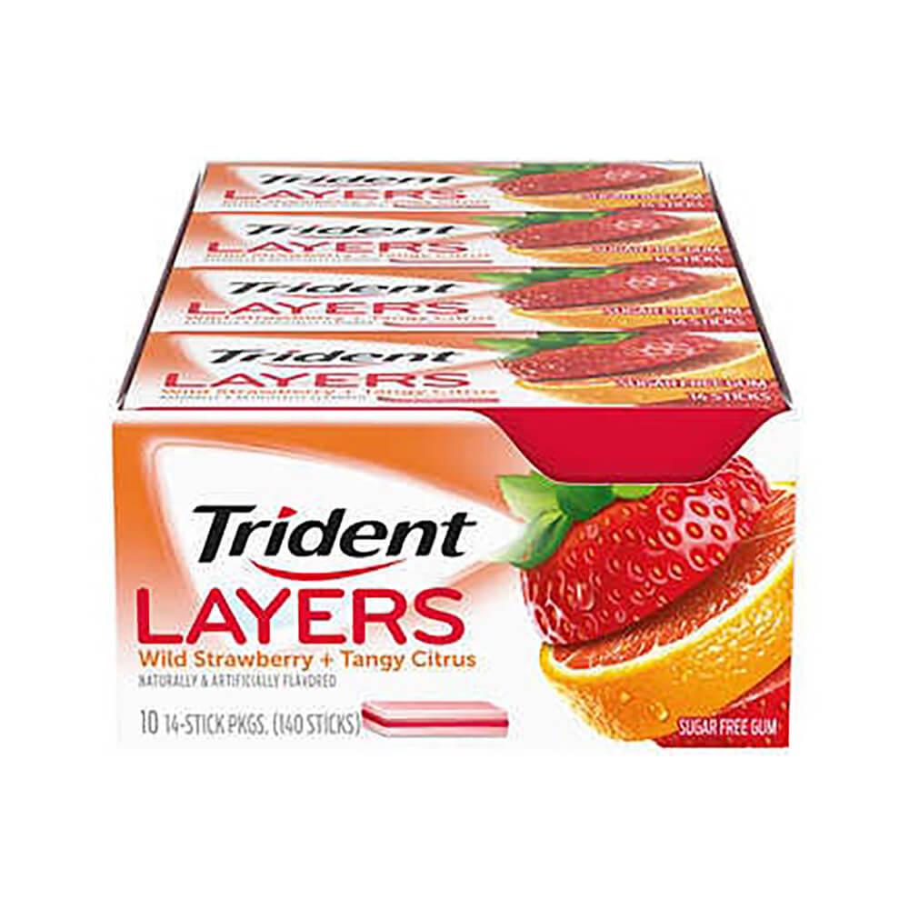 Trident Layers Gum Packs - Strawberry & Citrus: 10-Piece Box | Candy ...
