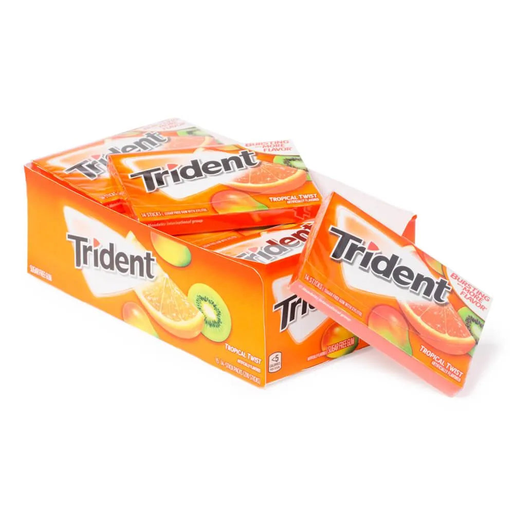 Trident Tropical Twist Sugar Free Gum: 15-Piece Box – Candy Warehouse
