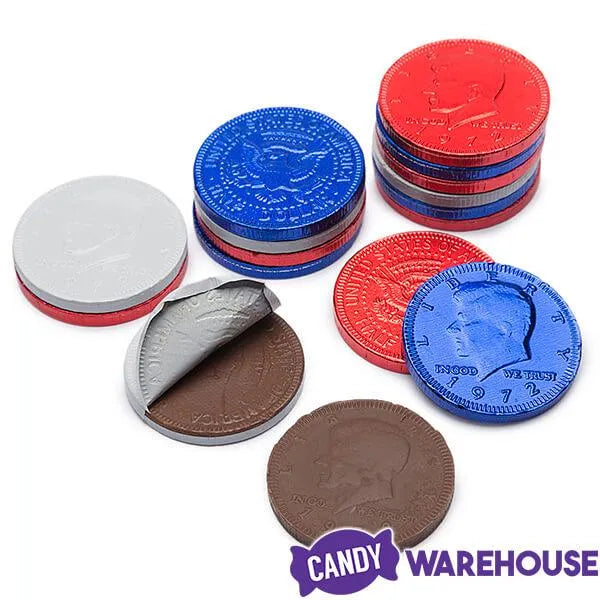 USA Patriotic Foiled Milk Chocolate Coins: 1LB Bag | Candy Warehouse