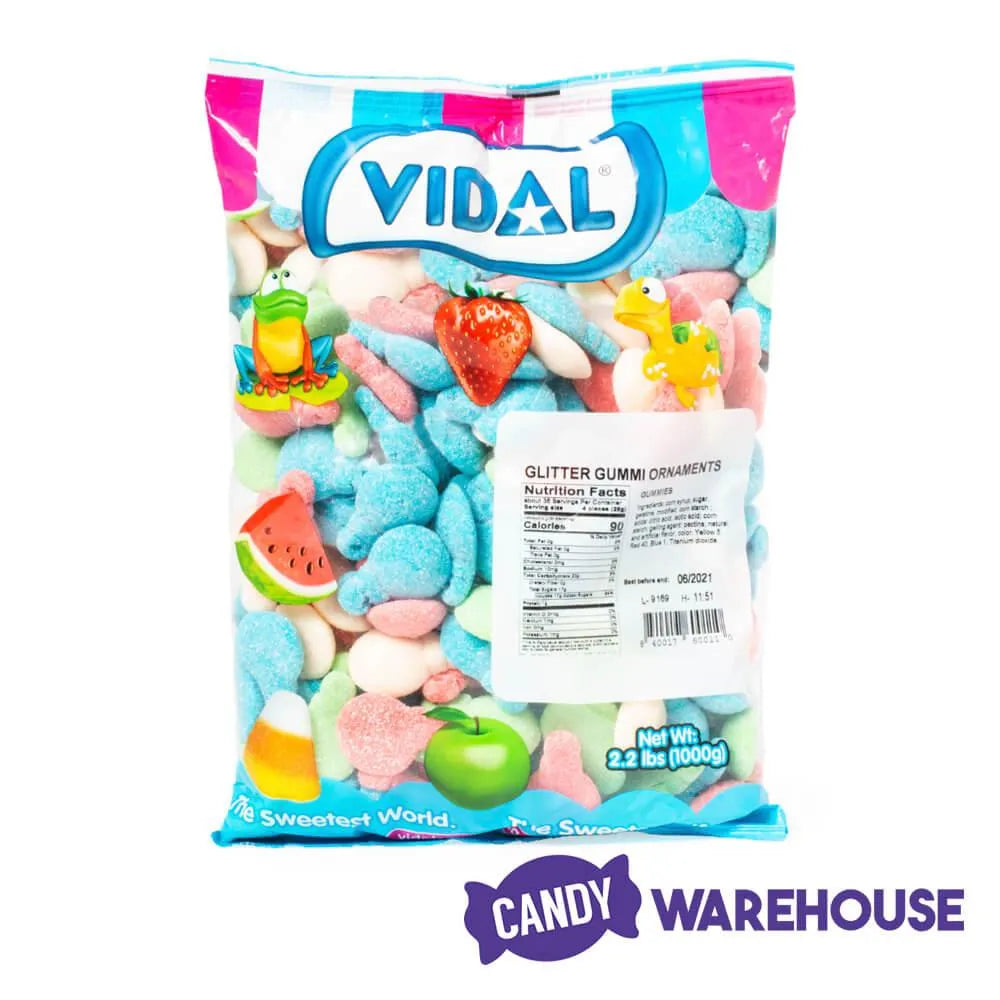Vidal Gummy Glitter Holiday Ornaments Candy: 1KG Bag | Candy Warehouse